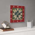 Star Patch Quilt Block Gold & Green Square Wall Clock | Zazzle