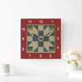 Star Patch Quilt Block Gold & Green Square Wall Clock | Zazzle