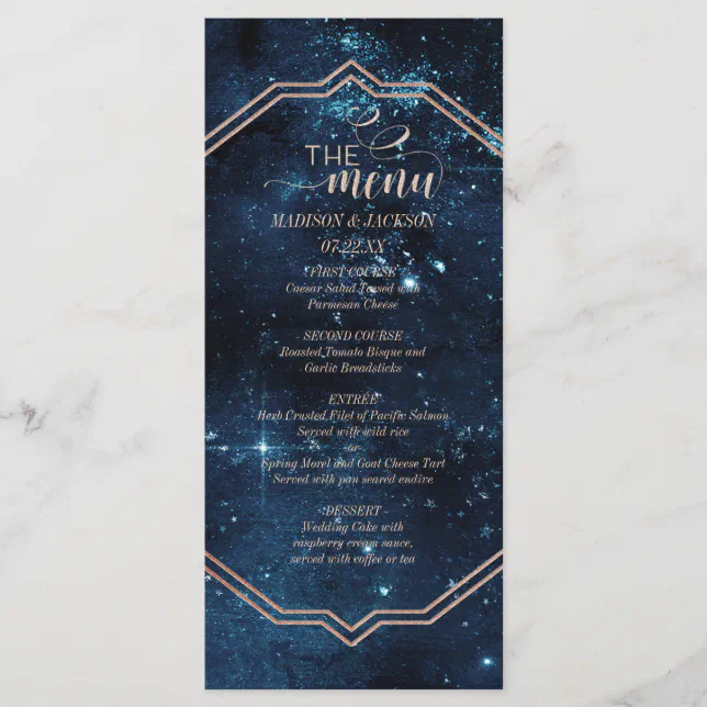 Star Sky Celestial Galaxy Watercolor Wedding Menu | Zazzle