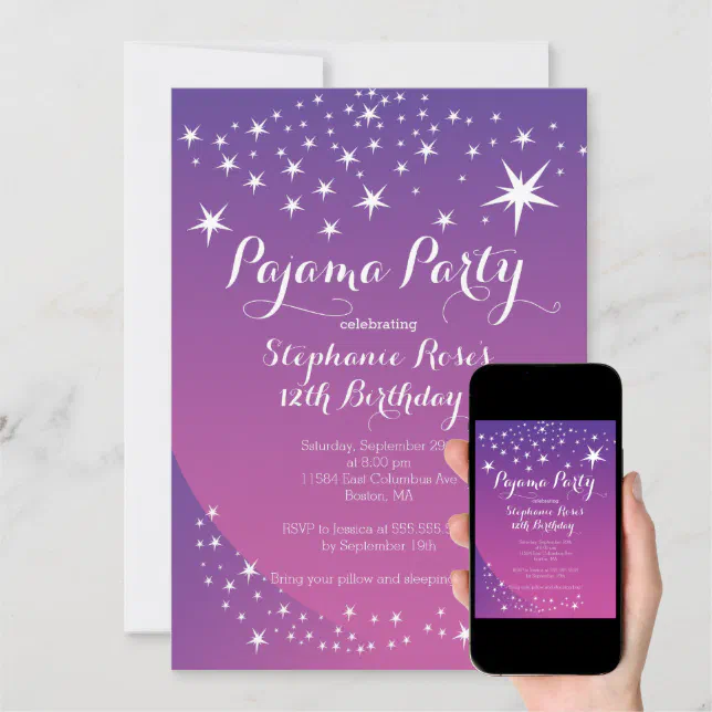 Star Sleepover Party Birthday Party Invitations | Zazzle