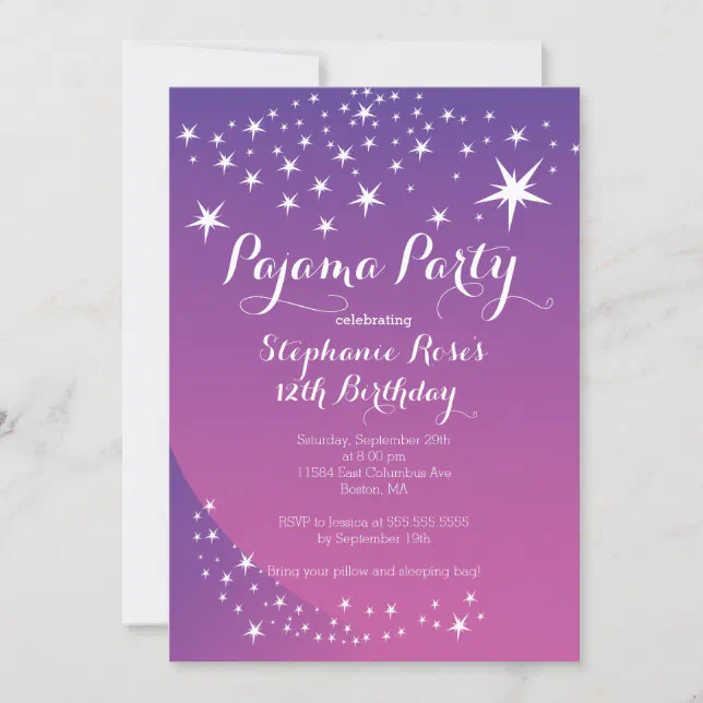Star Sleepover Party Birthday Party Invitations | Zazzle