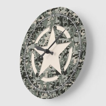 Star Stencil on Digital Camouflage Large Clock | Zazzle