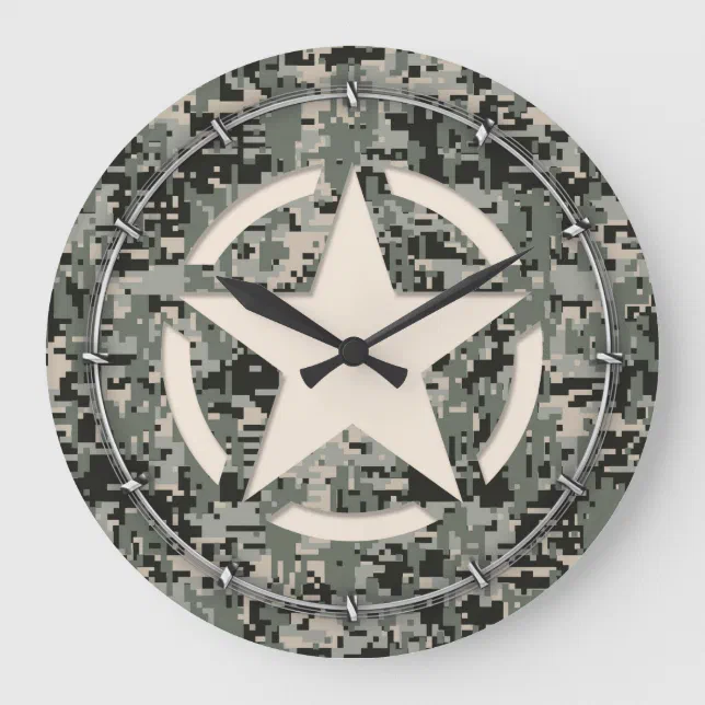 Star Stencil on Digital Camouflage Large Clock | Zazzle