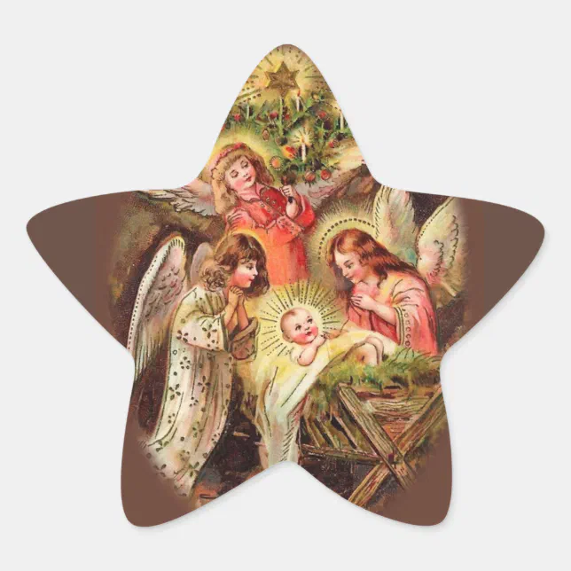 Star Sticker with Angels over Baby Jesus | Zazzle
