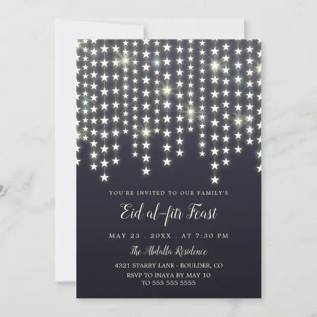 Star String Lights Dark Blue Eid Feast Invitation | Zazzle