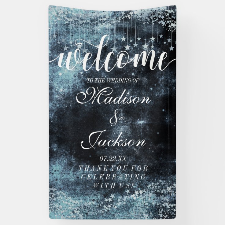 Star Struck Watercolor Celestial Wedding Welcome Banner | Zazzle