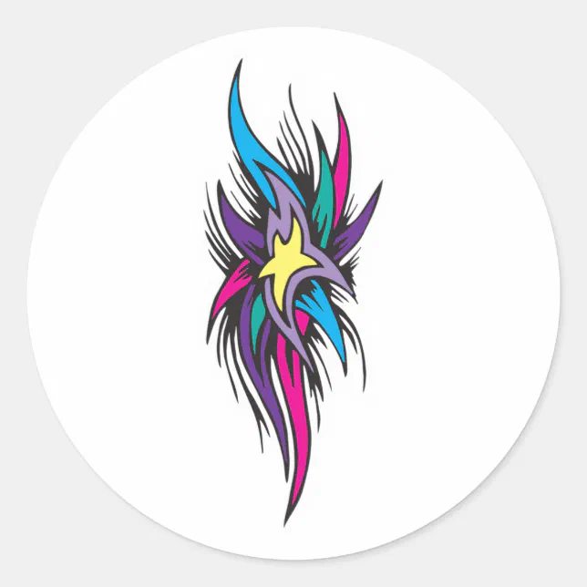 Star Tails Tattoo Design Classic Round Sticker | Zazzle