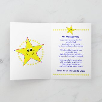 Star Teacher Thank You from Class | Zazzle
