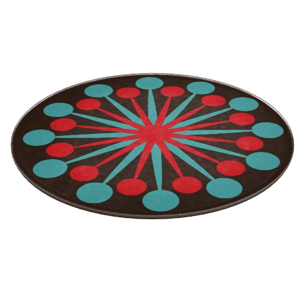 Mid Century Modern Starburst Turquoise Red Pattern Fabric | Zazzle