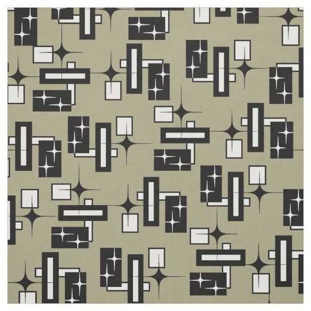 White And Black Retro Geometric Pattern Fabric | Zazzle.com