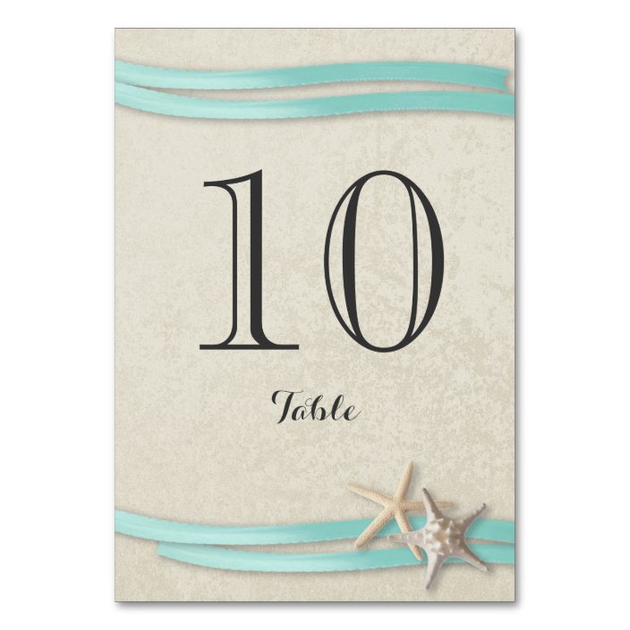 Starfish and Aqua Ribbon Table Number Card | Zazzle