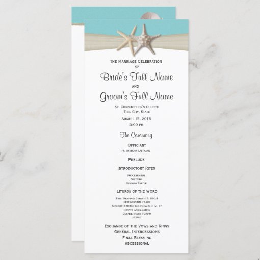 Starfish and Burlap Coral Beach Wedding Program | Zazzle