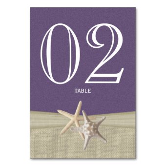 Starfish and Burlap Purple Table Number Card | Zazzle