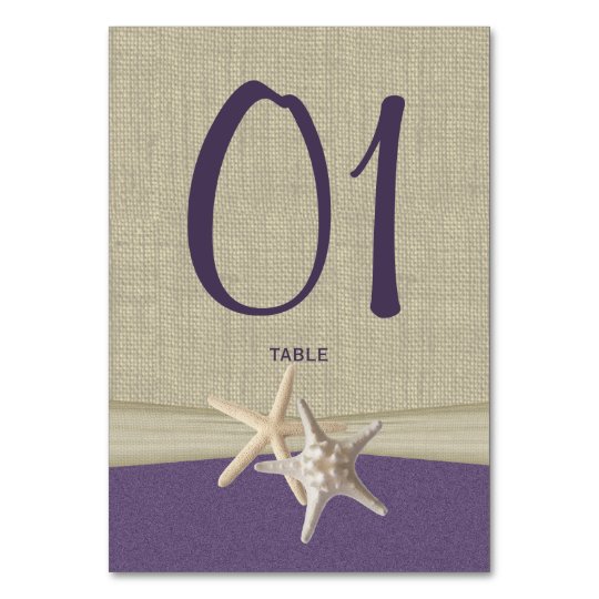 Starfish and Burlap Purple Table Number Card | Zazzle.com