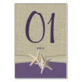 Starfish and Burlap Purple Table Number Card | Zazzle