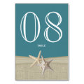 Starfish and Burlap Table Number Card | Zazzle