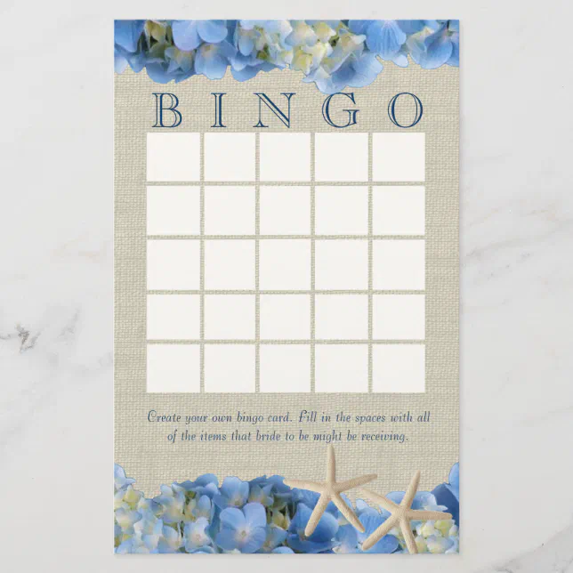 Starfish and Hydrangeas Bridal Shower Bingo | Zazzle