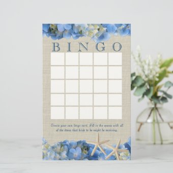 Starfish and Hydrangeas Bridal Shower Bingo | Zazzle
