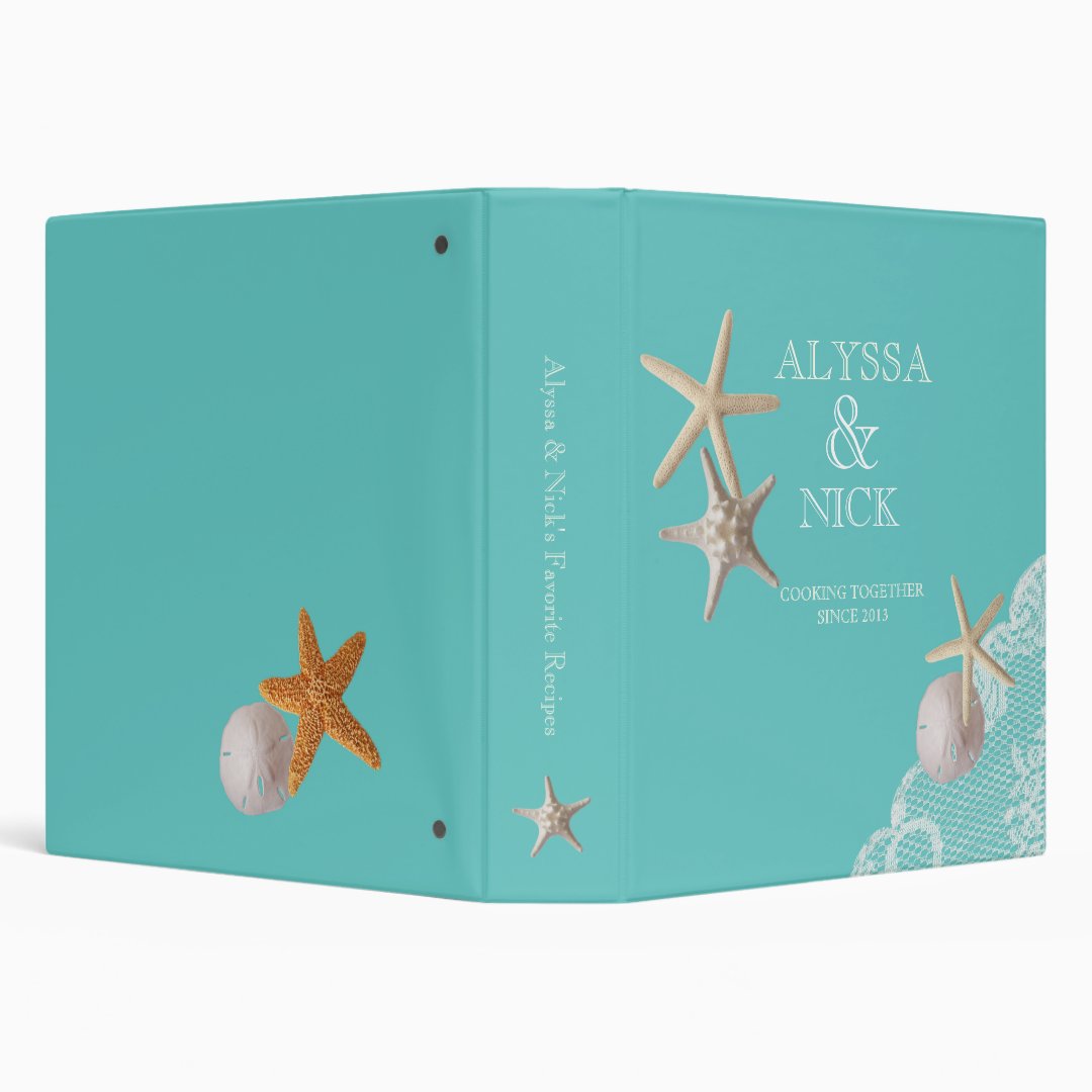 Starfish and Lace Beach Recipes 3 Ring Binder | Zazzle