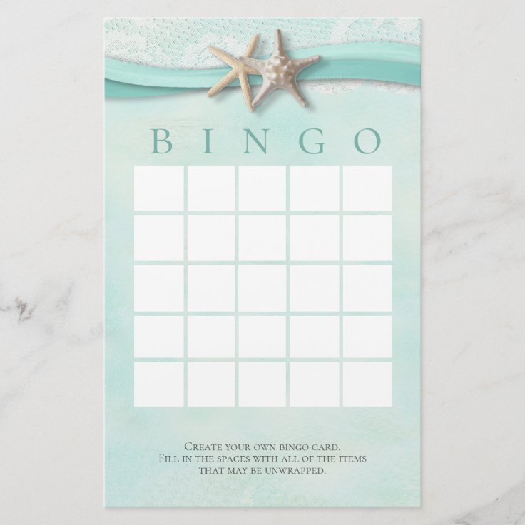 Starfish and Lace Shower Bingo | Zazzle