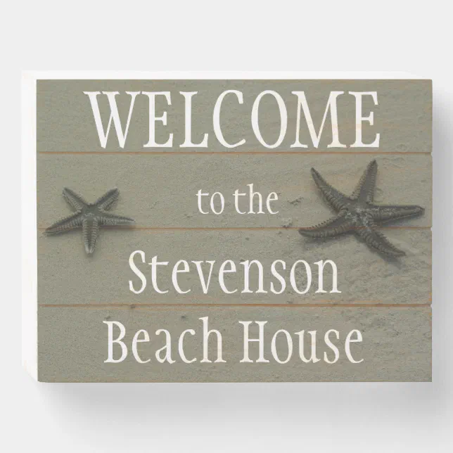 Starfish and Sand Ocean Summer Beach House Welcome Wooden Box Sign | Zazzle