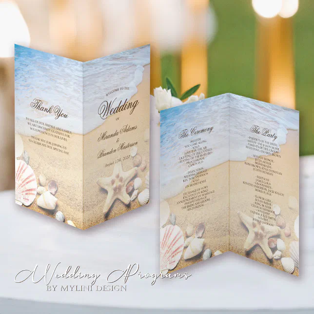 Starfish and Shells Tropical Beach Wedding Program | Zazzle