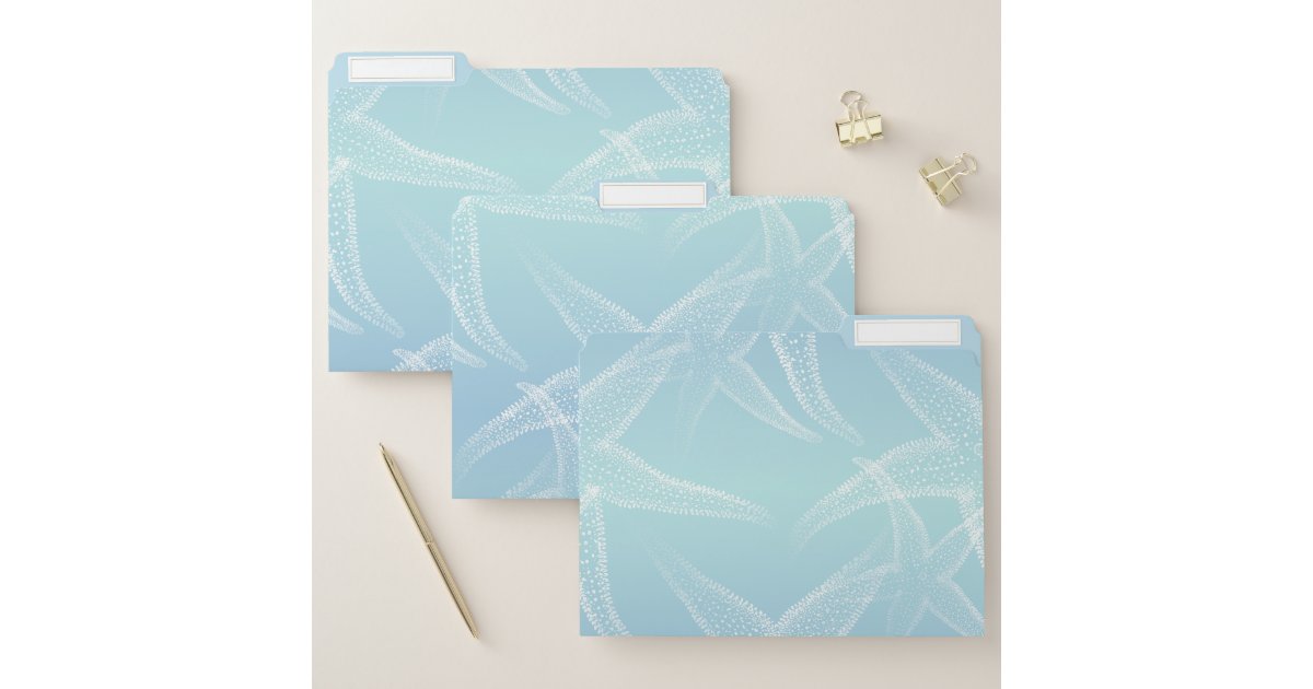 Starfish Aqua Blue Beach File Folders | Zazzle