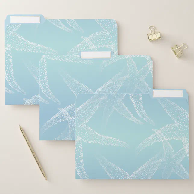 Starfish Aqua Blue Beach File Folders | Zazzle