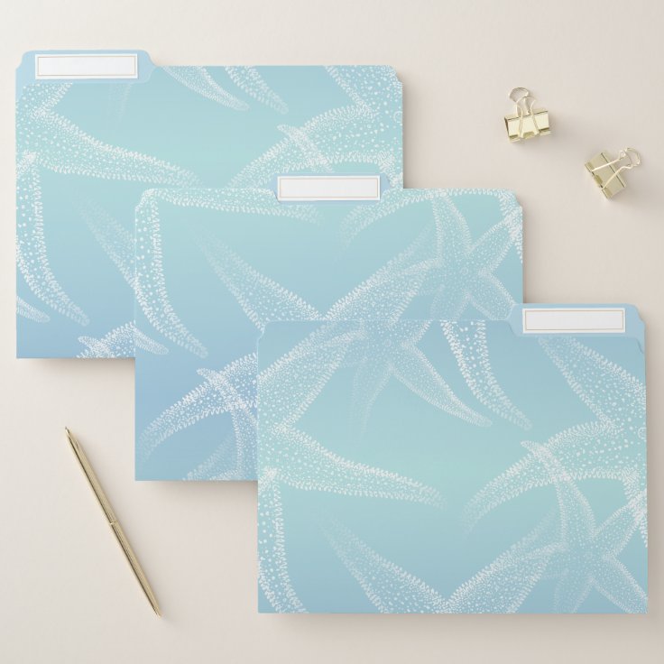 Starfish Aqua Blue Beach File Folders | Zazzle