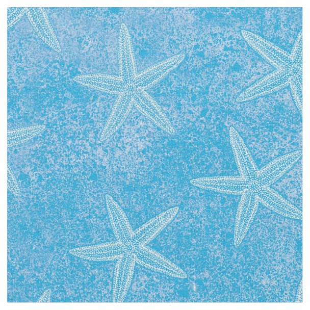 Starfish Blue Aqua Beach Fabric | Zazzle