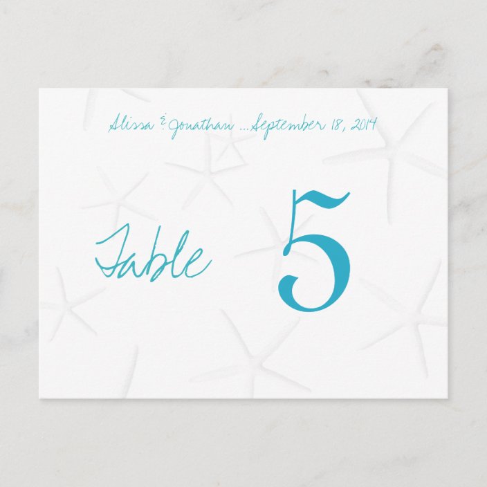 Starfish Aqua Numbers Reception Table Cards | Zazzle.com