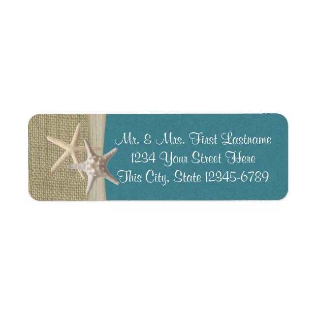 Starfish Beach and Burlap Teal Label | Zazzle