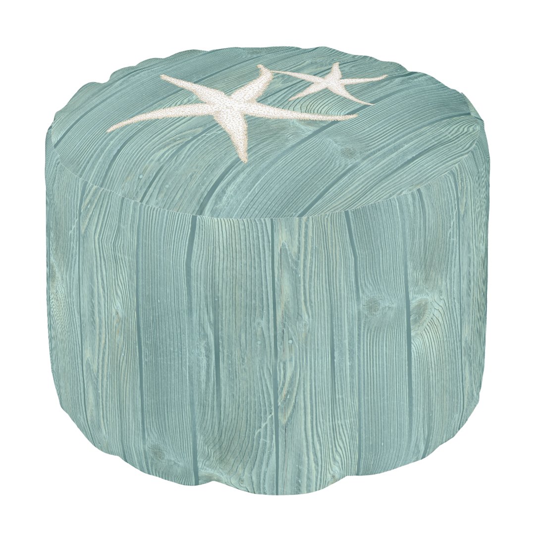 Starfish Beach Aqua Wood Pouf Seat | Zazzle