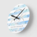 Starfish Beach Blue and White Modern Simple Stripe Round Clock | Zazzle