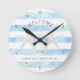 Starfish Beach Blue and White Modern Simple Stripe Round Clock | Zazzle