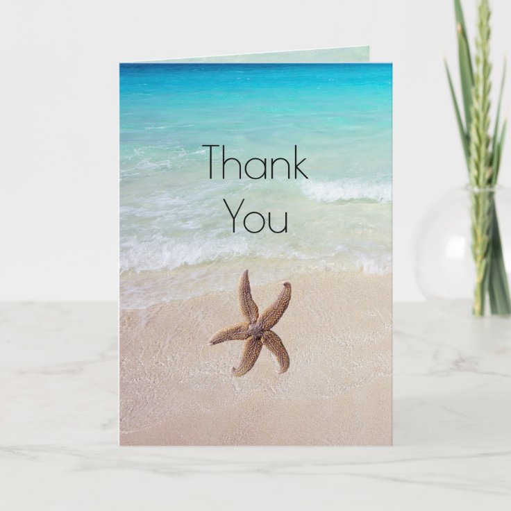 Starfish Beach Scene Thank You Message Card | Zazzle