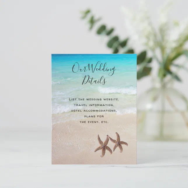 Starfish Beach Scene Wedding Details Invitation | Zazzle