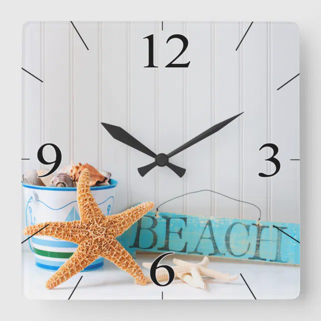 Starfish Beach Tropical Summer Square Wall Clock | Zazzle