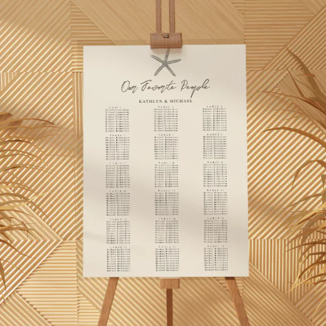 Starfish Beach Wedding 18 Table Seating Chart | Zazzle