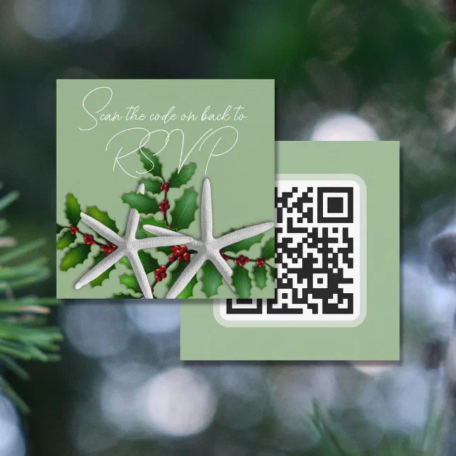 Starfish Christmas QR code RSVP Enclosure Card | Zazzle
