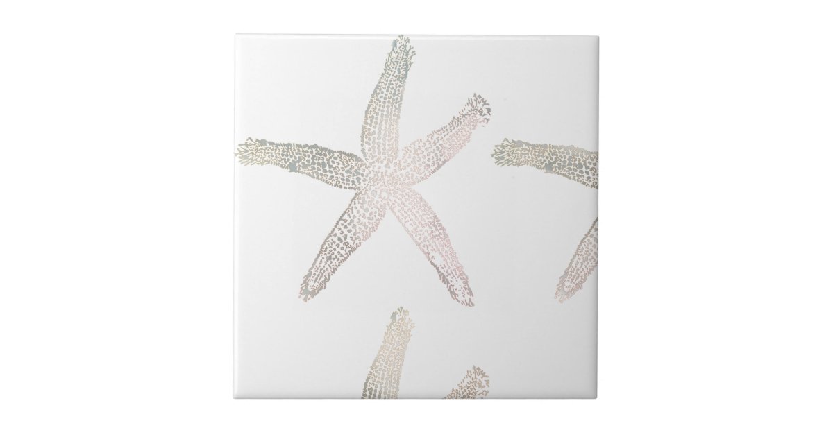 Starfish Coastal Beach Grey Gray White Trendy Cool Ceramic Tile | Zazzle