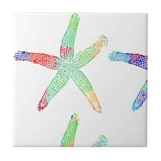 Starfish Coastal Beach Multicolor Patterns Modern Ceramic Tile | Zazzle