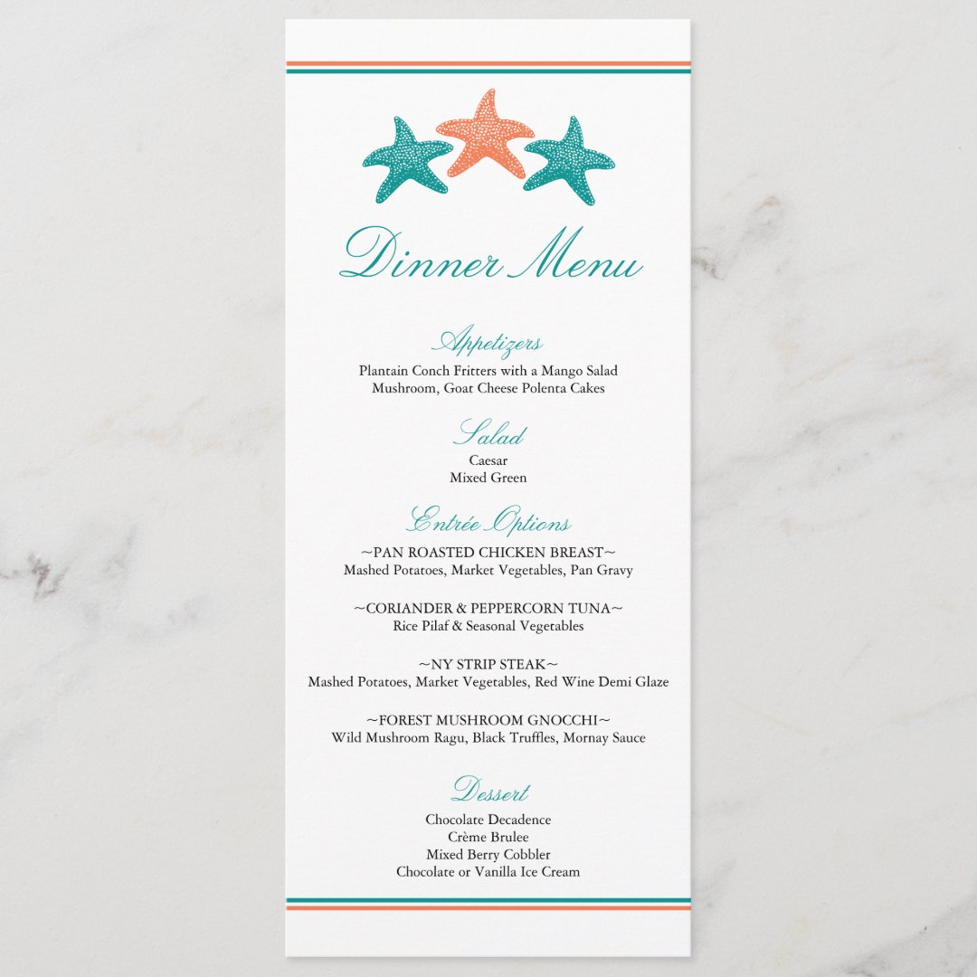 Starfish Dinner Menu | Zazzle