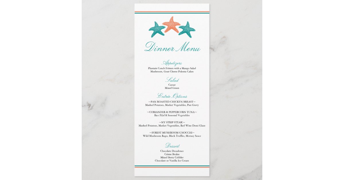 Starfish Dinner Menu | Zazzle