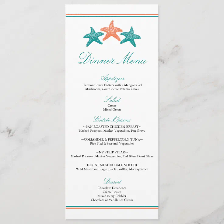 Starfish Dinner Menu | Zazzle