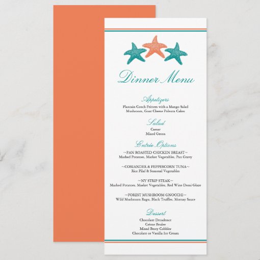 Starfish Dinner Menu | Zazzle