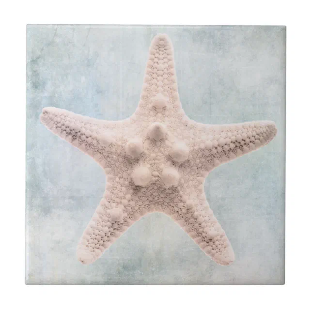Starfish Distressed Coastal Blue Cream Ceramic Tile | Zazzle