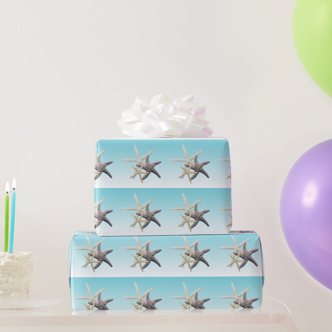 Starfish Family Light Blue Birthday Wrapping Paper | Zazzle