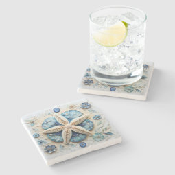 Starfish Nautical Coastal Beach Theme Stone Coaster | Zazzle