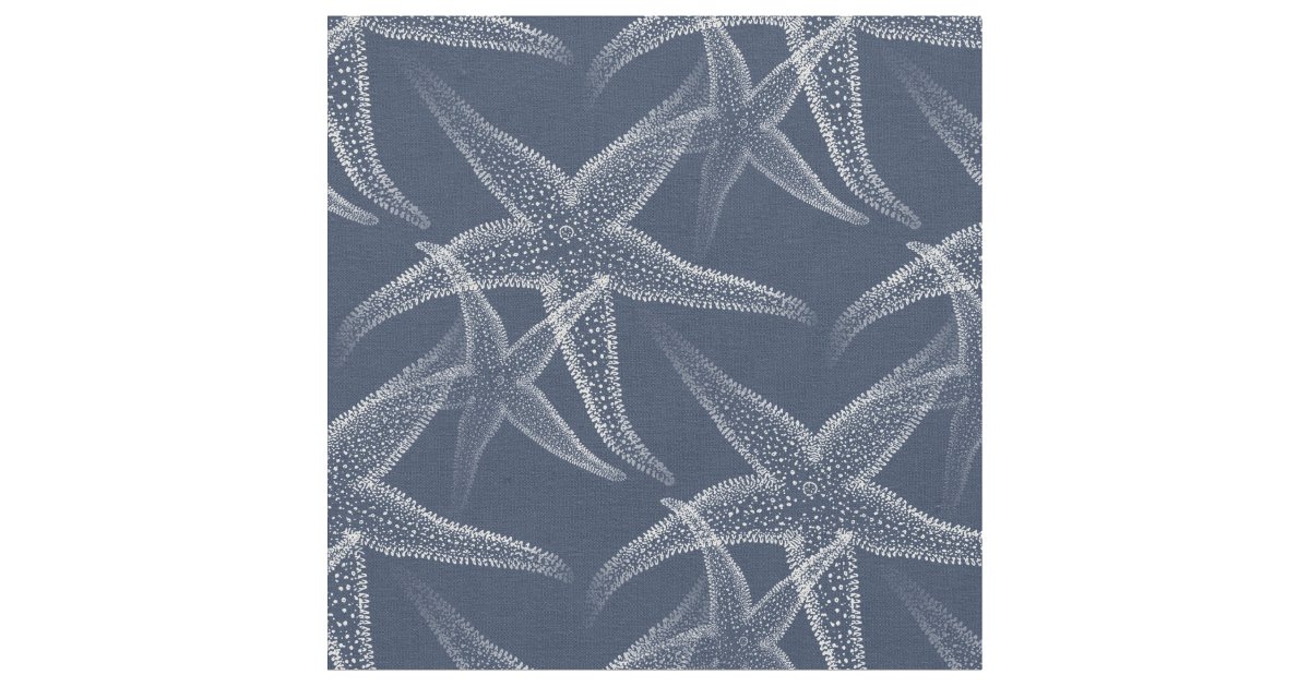 Starfish Navy Blue Beach Fabric | Zazzle